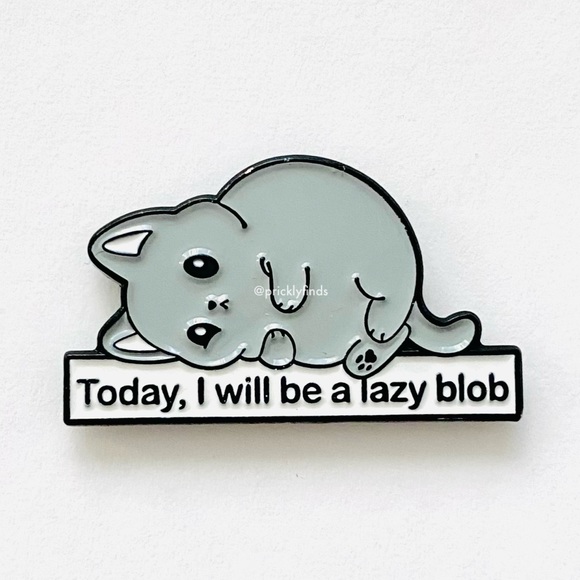 pricklyfinds | Jewelry | 84 Grey Cat Today I Will Be A Lazy Blob Enamel ...